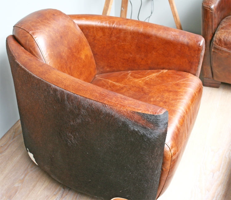 Sessel, Vintage Style, Kuhfell